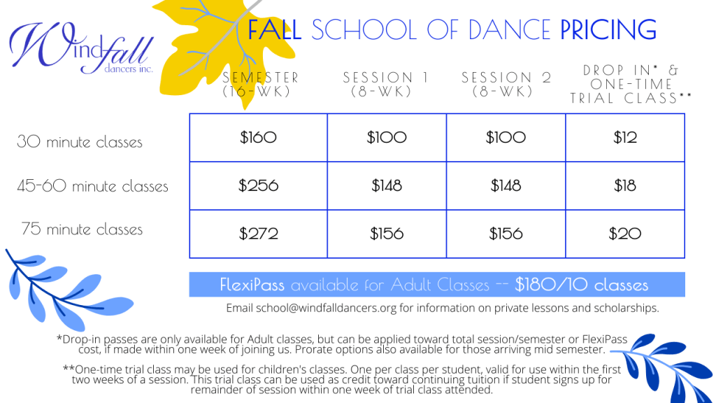 Schedules and Pricing | Windfall Dancers, Inc